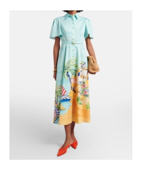 LEO Printed Belted Cotton Shirt Dress