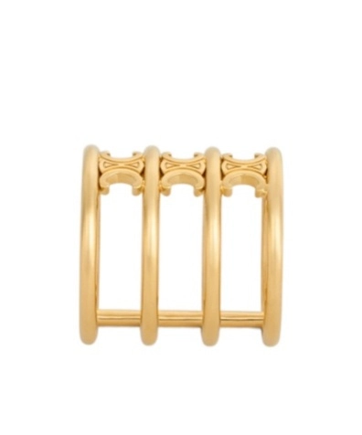 Celine Triomphe Cage Ring In Brass With Gold Finish