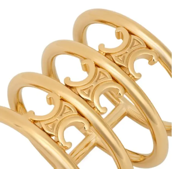 Celine Triomphe Cage Ring In Brass With Gold Finish