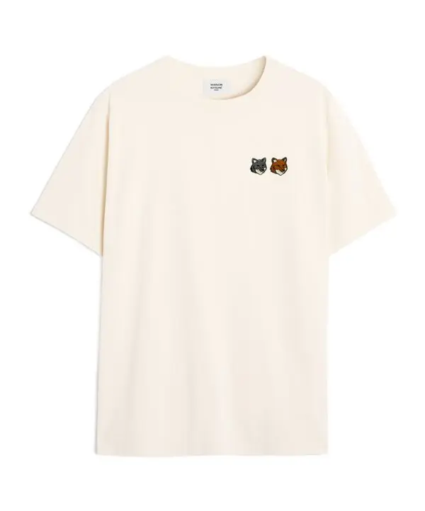 Maison Kitsuné Fox Embroidered Crewneck T-shirt - Latte