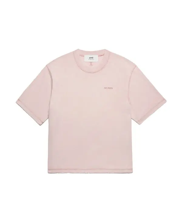 AMI Paris Logo-embroidered Crewneck T-shirt - Pink