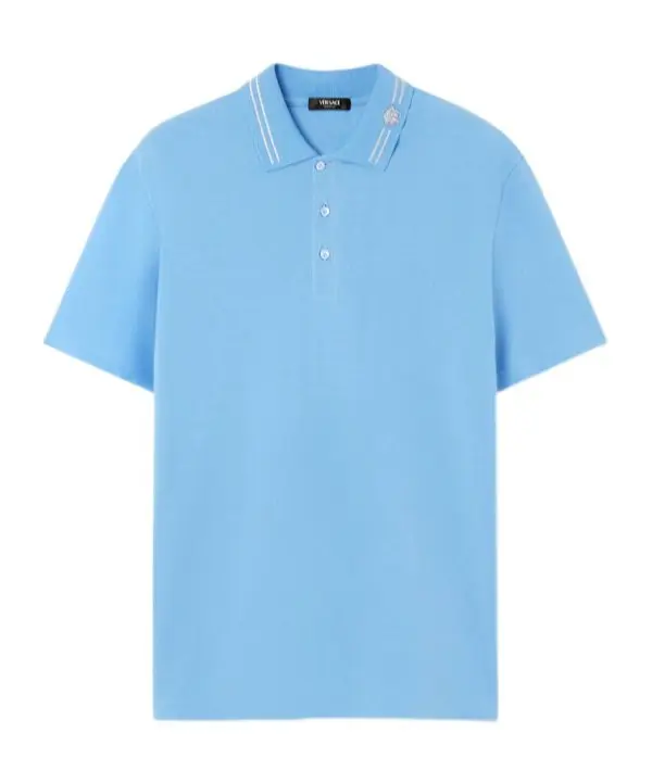 Versace Medusa-embroidered Short-sleeved Polo Shirt - Blue