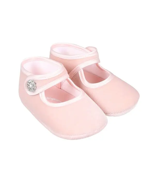 Monnalisa Button-strap Velvet Crib Shoes