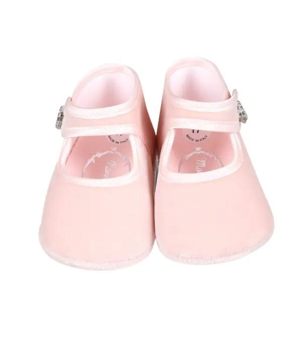 Monnalisa Button-strap Velvet Crib Shoes