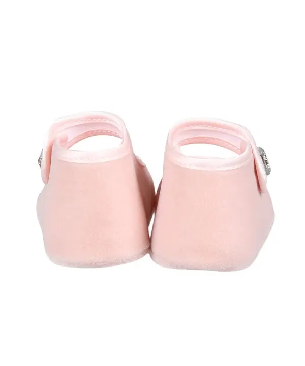 Monnalisa Button-strap Velvet Crib Shoes