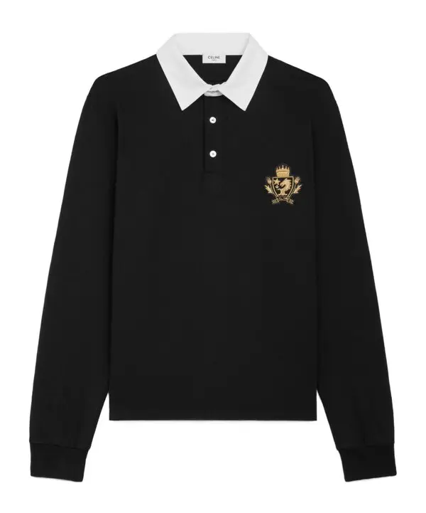 Celine Blason Polo Shirt In Striped Jersey