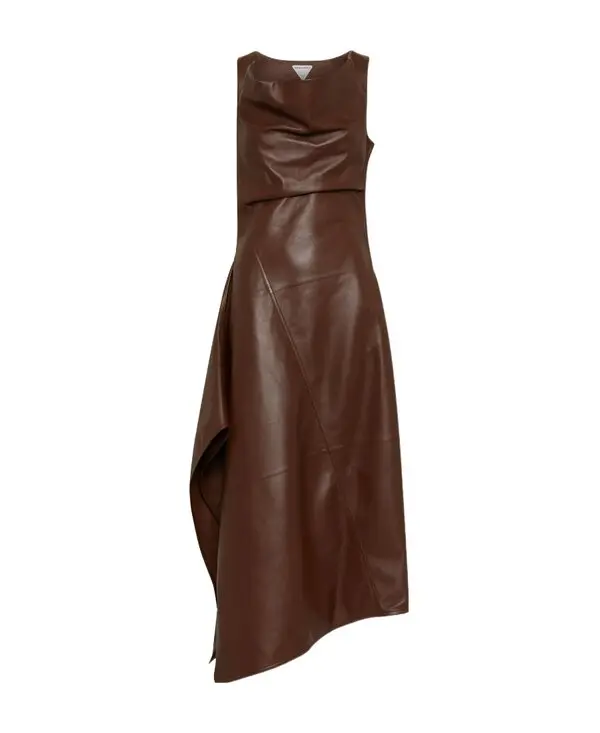 Bottega Veneta Logo Asymmetrical Midi Dress - Brown