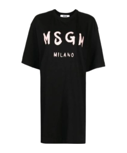 MSGM Logo Print T-shirt Dress - Black