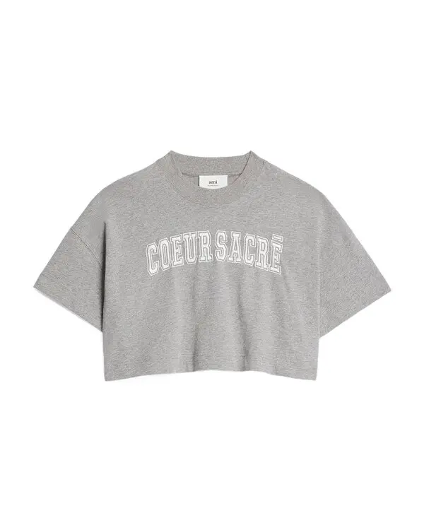 AMI Paris Coeur Sacré Cropped Cotton T-shirt - Gray