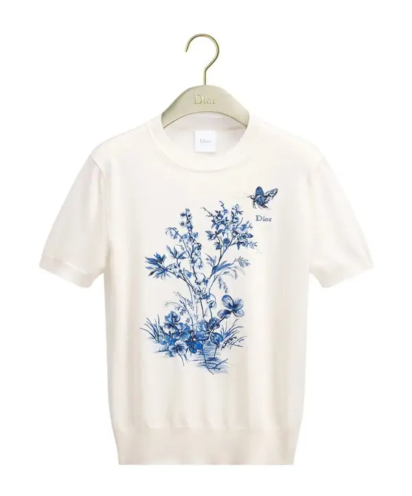 Dior Short-sleeved Embroidered Sweater - White