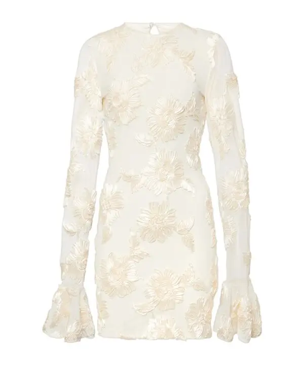 ROTATE BY BIRGER CHRISTENSEN Floral Appliqué Mesh Dress - White