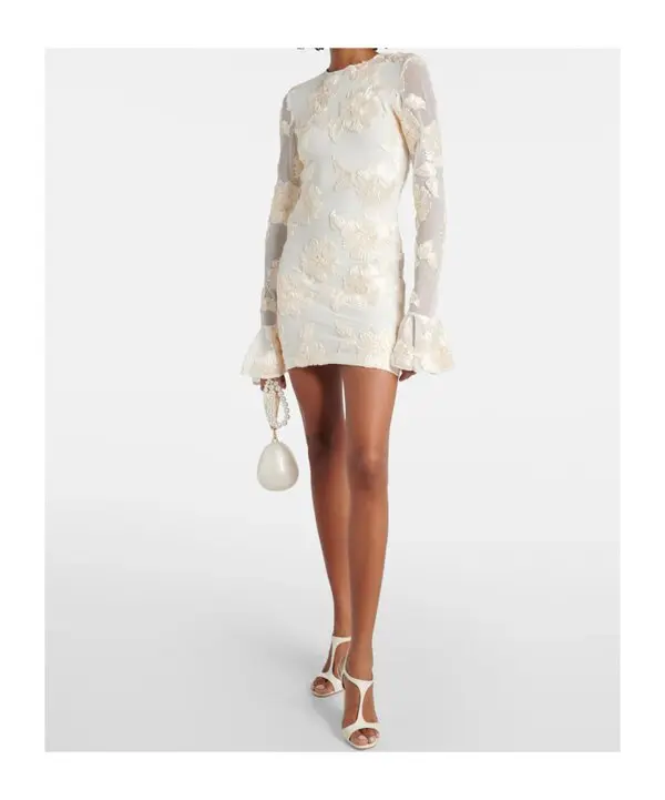 ROTATE BY BIRGER CHRISTENSEN Floral Appliqué Mesh Dress