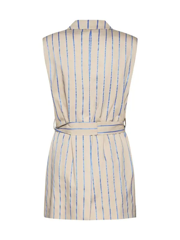 KAOS Long Double Breasted Sleeveless Striped Vest