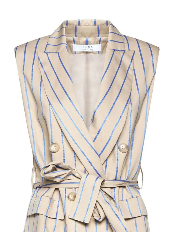 KAOS Long Double Breasted Sleeveless Striped Vest