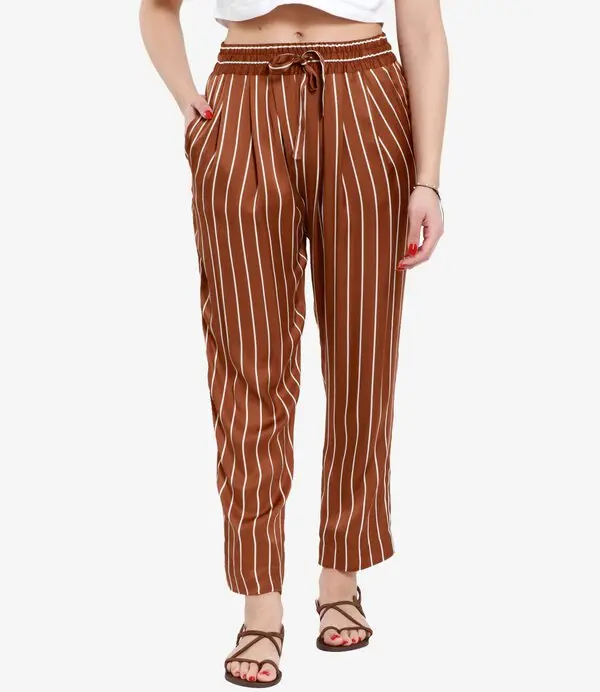 SEMICOUTURE Keza Striped Straight-leg Trousers - Brown