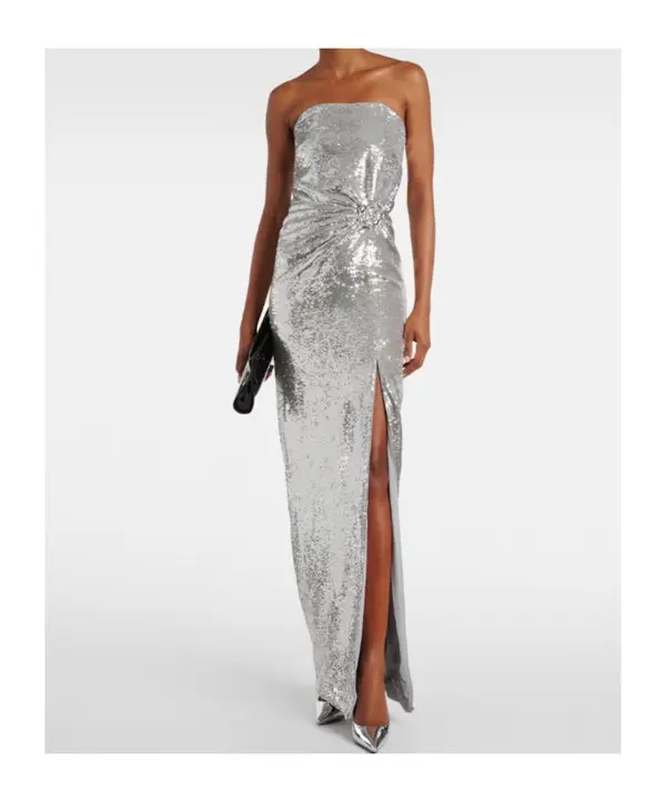 Roland Mouret Buckle-detail Sequined Strapless Gown