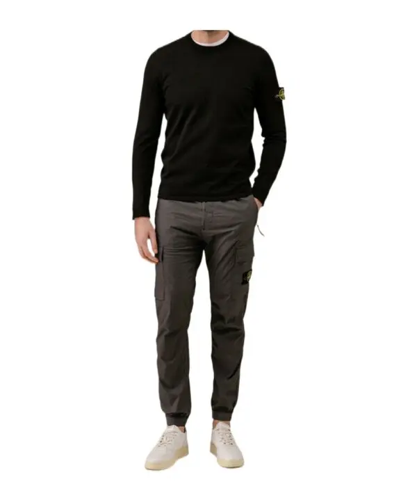 Stone Island Compass Patch Crewneck Knitted Jumper - Black