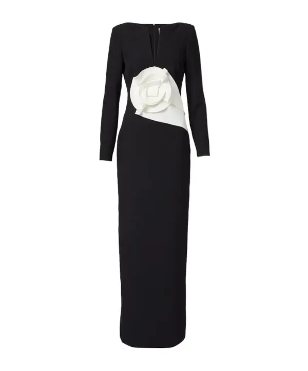 Roland Mouret Floral Appliqué Crêpe Gown - Black