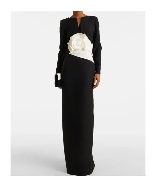 Roland Mouret Floral Appliqué Crêpe Gown - Black