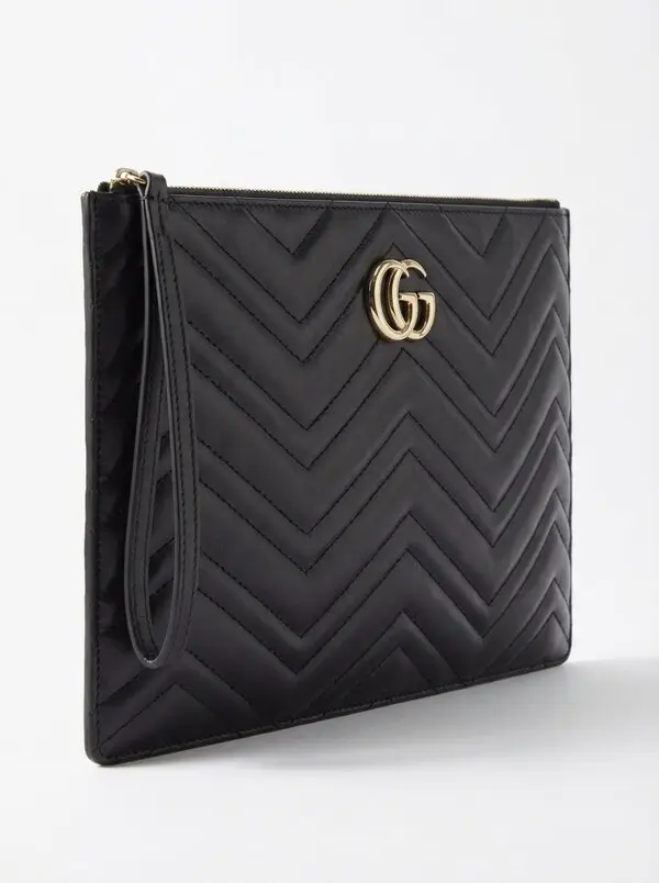 Gucci Gg Marmont Chevron Large Pouch - Black