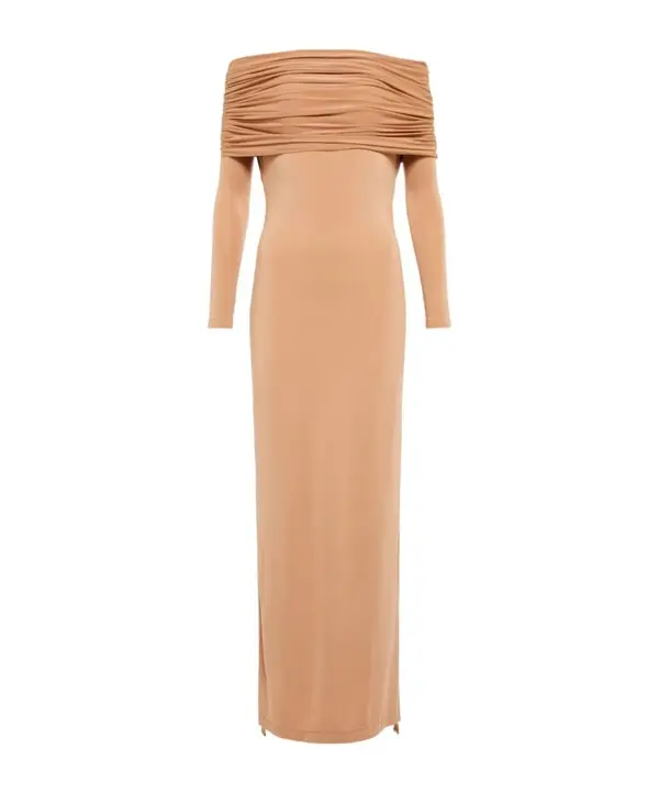 DION LEE Off-shoulder Ruched Maxi Dress - Nude