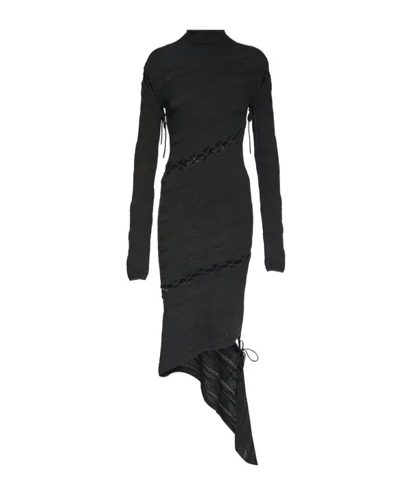 DION LEE Asymmetric Mesh Knit Dress With Lace Cutouts