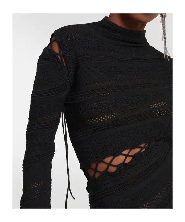 DION LEE Asymmetric Mesh Knit Dress With Lace Cutouts