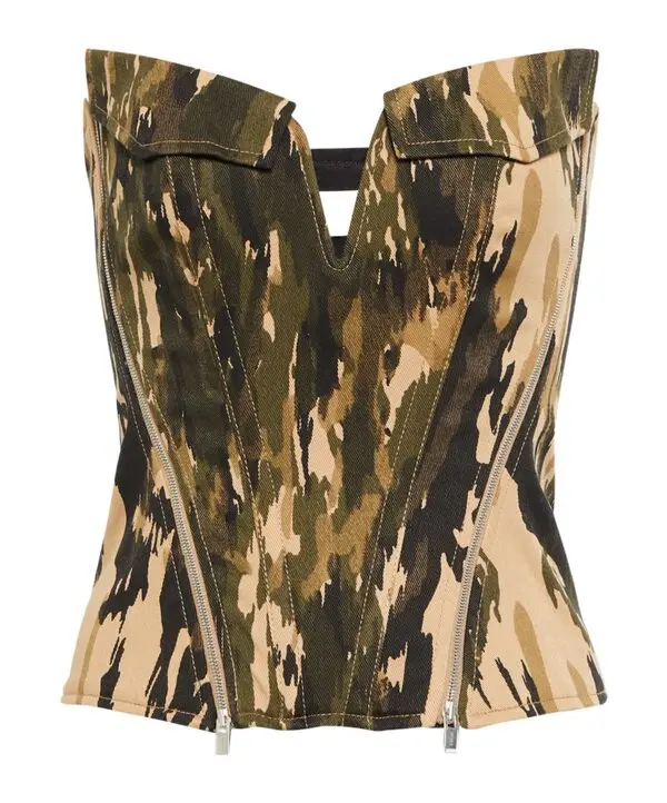 DION LEE Printed Chevron Bustier - Green
