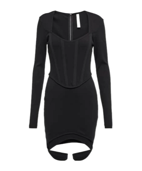 DION LEE Corset Ribbed-knit Cotton Minidress - Black