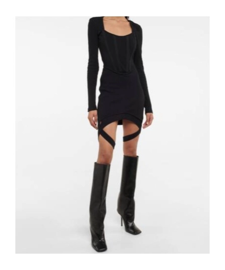 DION LEE Corset Ribbed-knit Cotton Minidress