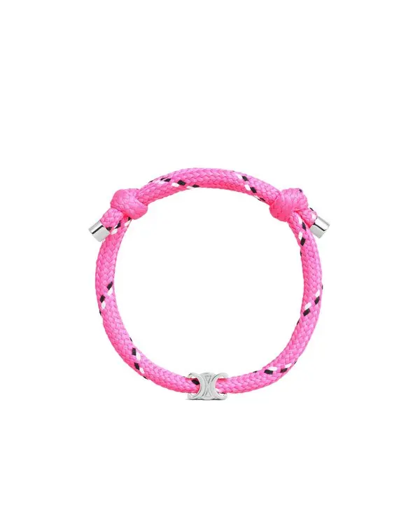 Celine Triomphe Beach Bracelet In Polyester And Brass With Rhodium Finish - Pink