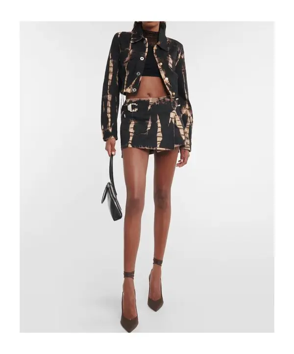 DION LEE Zigzag Dyed Denim Wrap Mini Skirt