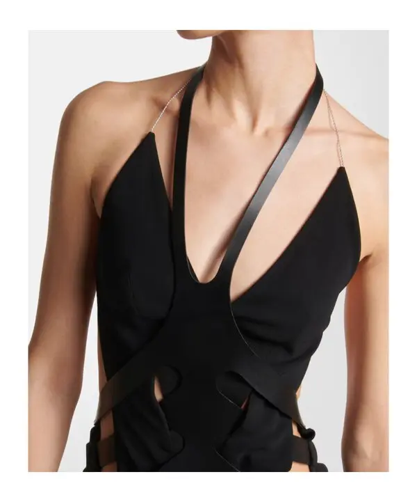 DION LEE Openwork Trimed Neckline Evening Gown