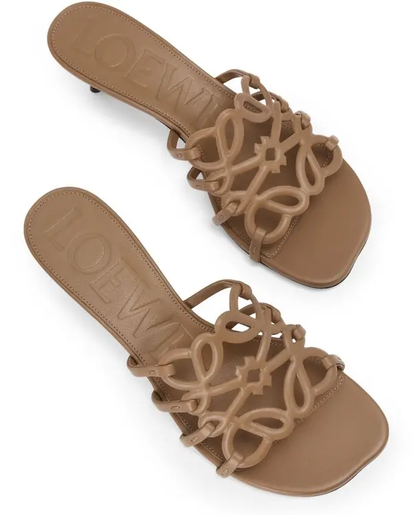 Loewe Petal Anagram Slide In Soft Calfskin - Brown