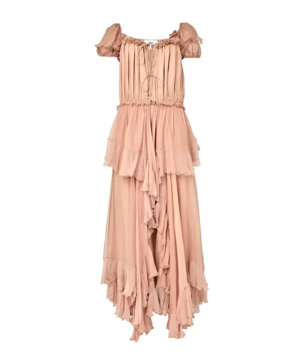 Chloé Gathered Ruffled Maxi Dress - Pink