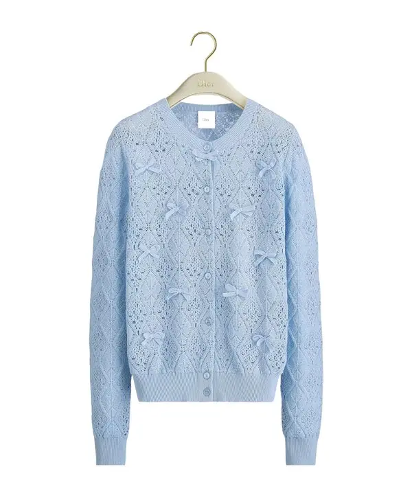 Dior Long-sleeved Cardigan With Bow Detail - Blue
