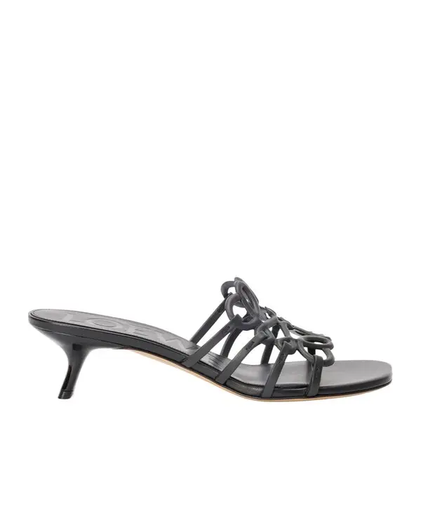 Loewe Petal Anagram Slide In Soft Calfskin - Black