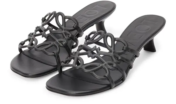 Loewe Petal Anagram Slide Sandals In Soft Calfskin - Black