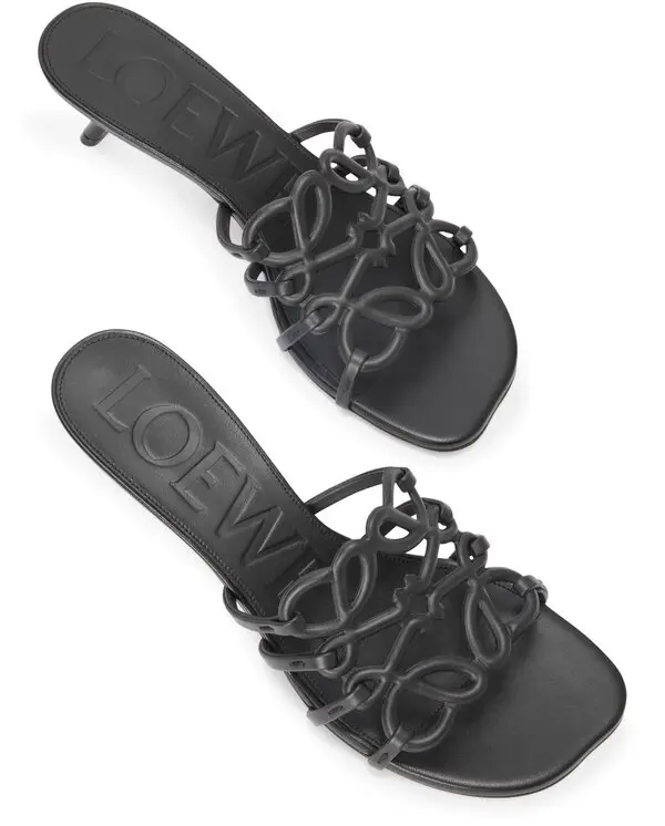 Loewe Petal Anagram Slide Sandals In Soft Calfskin - Black