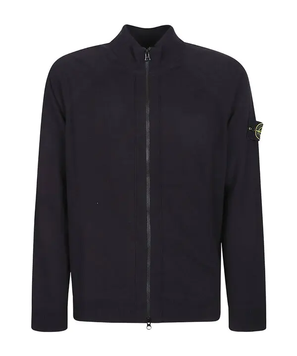 Stone Island Logo Patch Zipped Knit Cardigan - Navy Blue