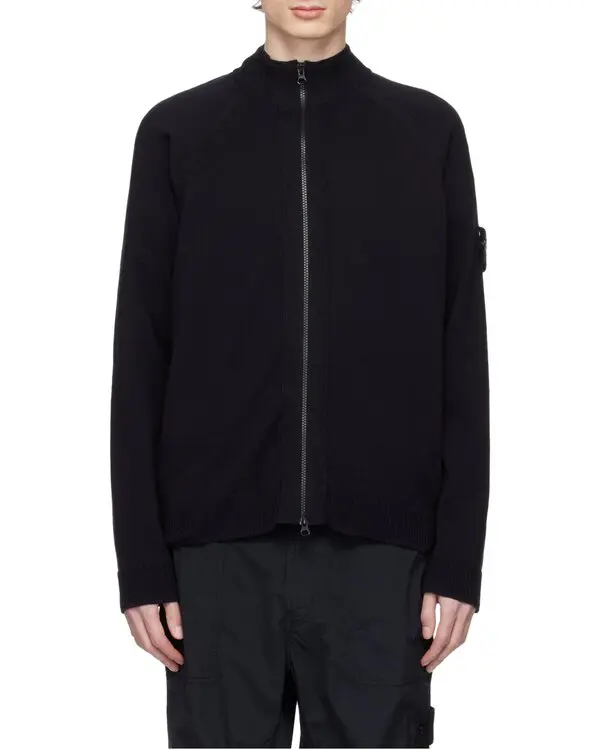 Stone Island Logo Patch Zipped Knit Cardigan