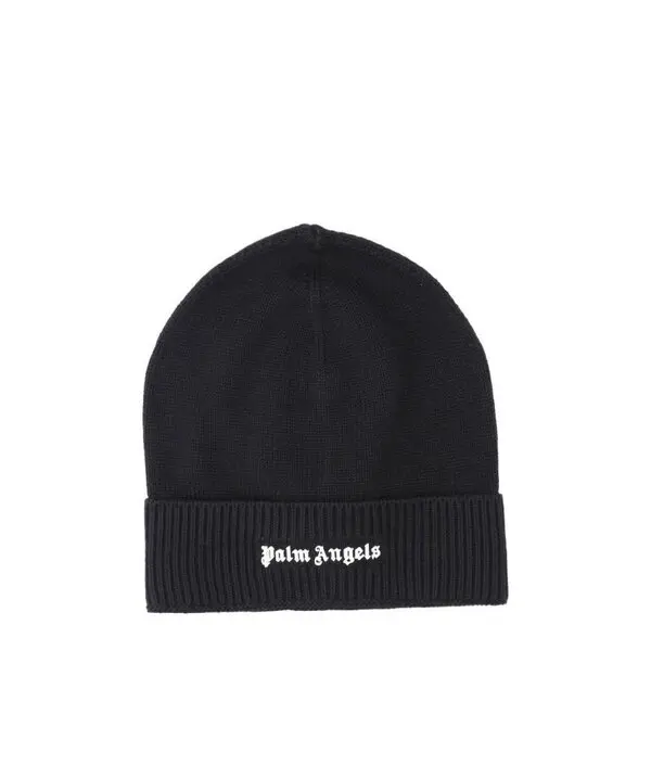 Palm Angels Logo Detailed Beanie - Black