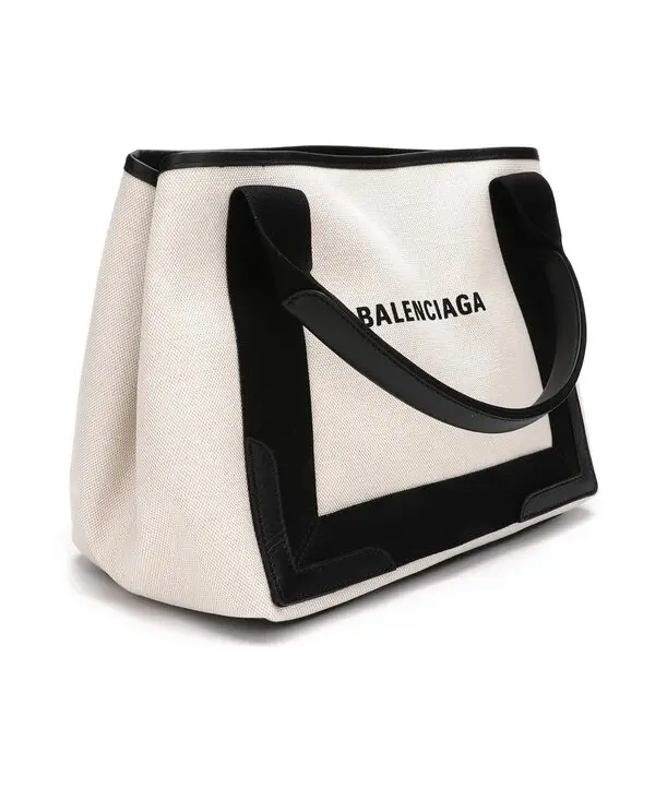 Balenciaga Small Navy Cabas Logo Tote Bag - Black