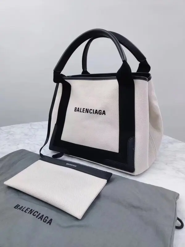 Balenciaga Small Navy Cabas Logo Tote Bag - Black