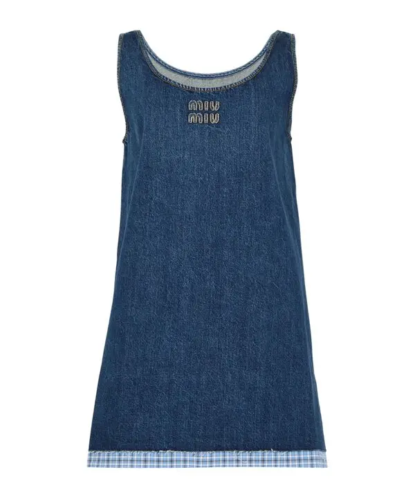 Miu Miu Sleeveless Round Collar Dress With Letter Details - Blue