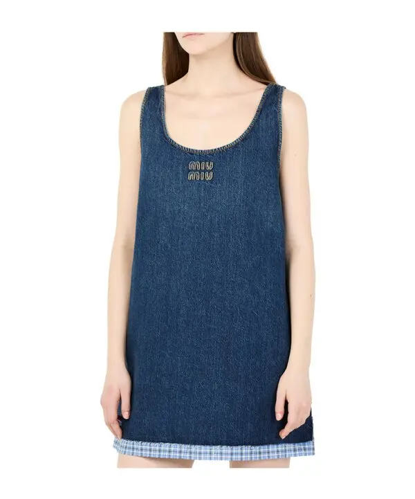 Miu Miu Sleeveless Round Collar Dress With Letter Details