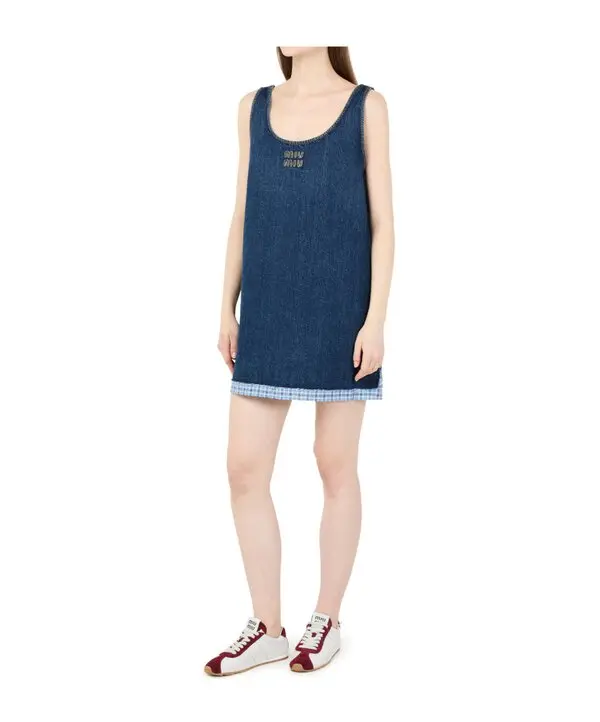Miu Miu Sleeveless Round Collar Dress With Letter Details