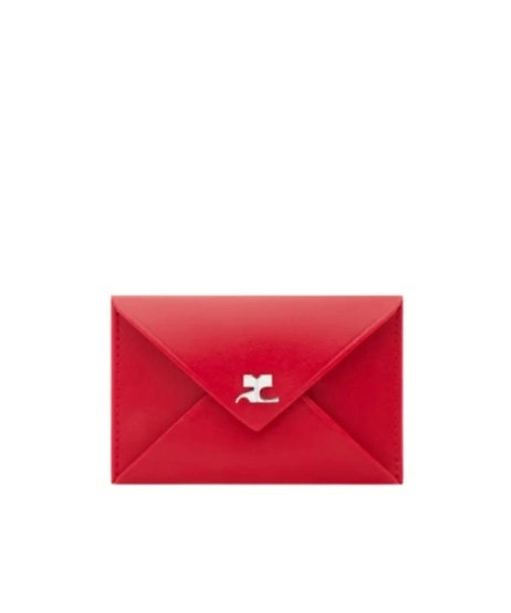 COURREGES Leather Envelope Card Holder - Ruby Colour