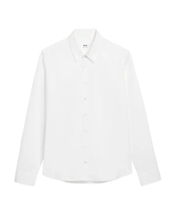 AMI Paris De Coeur Logo Embroidered Long-sleeved Shirt - White