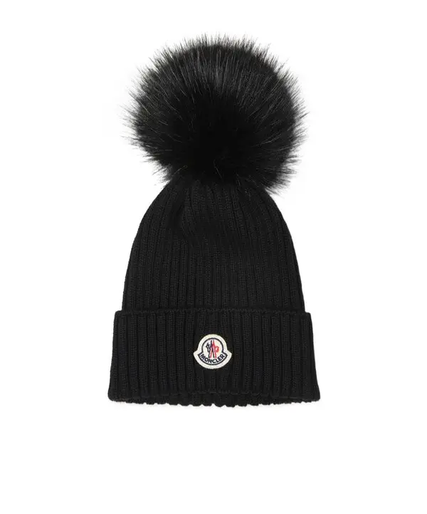 Moncler Pompom Detailed Knitted Beanie - Black